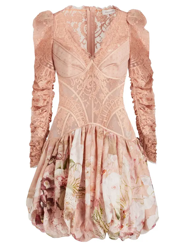 Zimmermann Flocked Silk And Linen-blend Mini Dress - Antique Rose