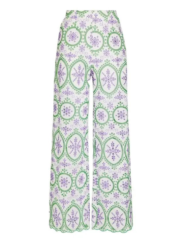 Charo Ruiz Ibiza Brigid Broderie Anglaise Cotton-blend Wide-leg Pants - Lilac