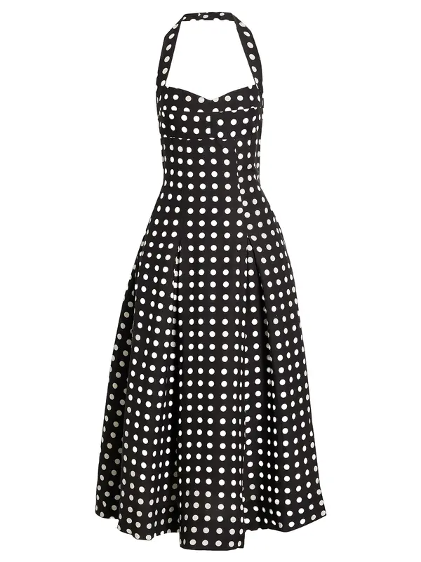 NICHOLAS Polkadot Linen-blend Halterneck Midi Dress - Black