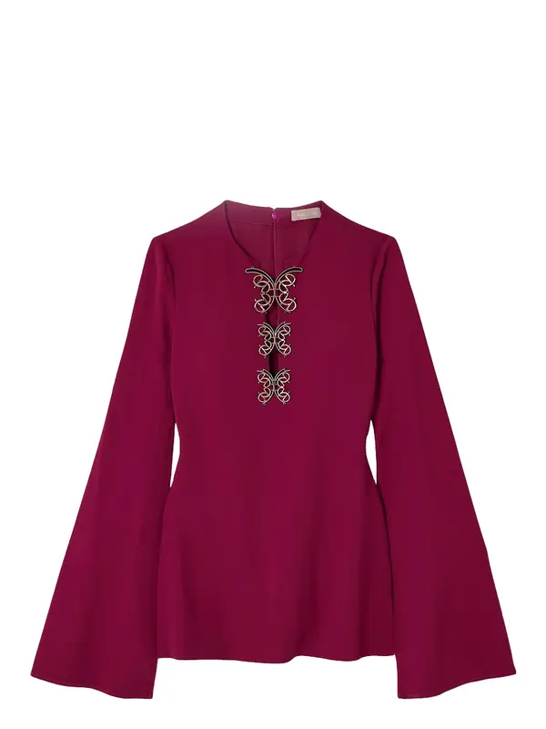 Elie Saab Embellished Crepe Blouse - Claret