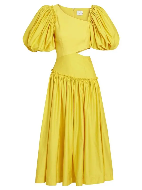 Aje Cutout Linen-blend Midi Dress - Yellow