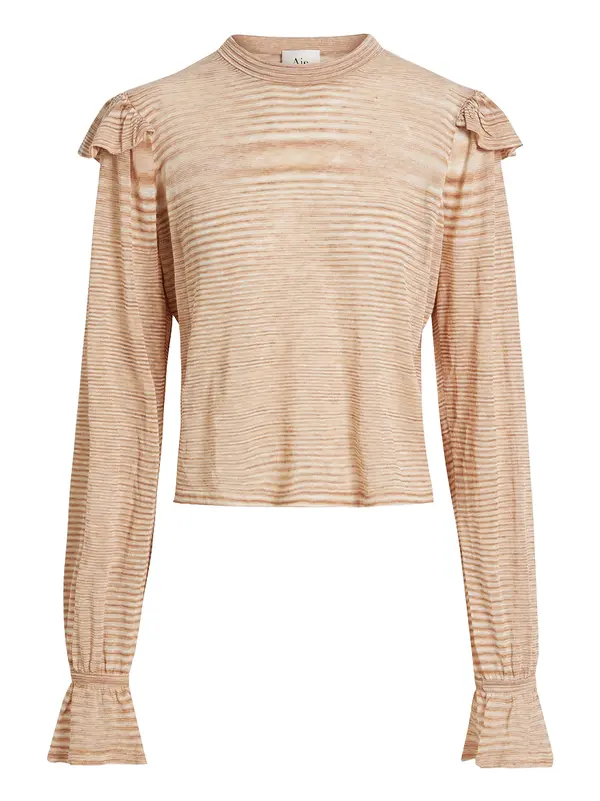 Aje Lily Ruffled Spacedyed Linenblend Top - Neutral