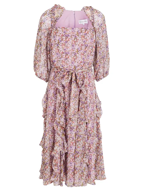 MIKAEL AGHAL Ruffled Floral-print Chiffon Midi Dress - Lilac