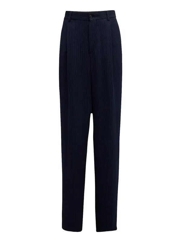 Giorgio Armani Loose-fit Seersucker Pants - Black