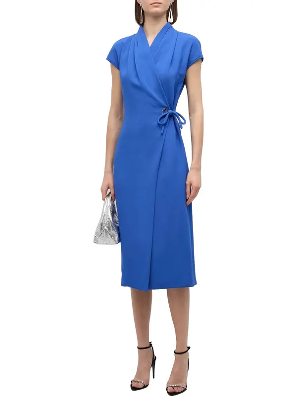 Giorgio Armani Wrap Midi Dress With Tie Detail - Deep Blue