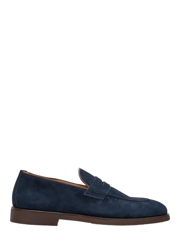 Brunello Cucinelli Suede Penny Loafers - Dark Blue