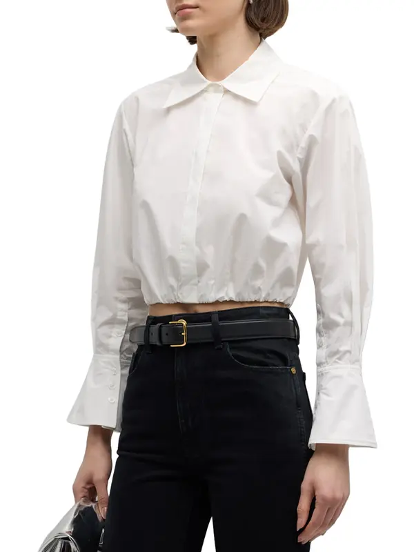 Simkhai Blythe Cotton Poplin Crop Shirt - White