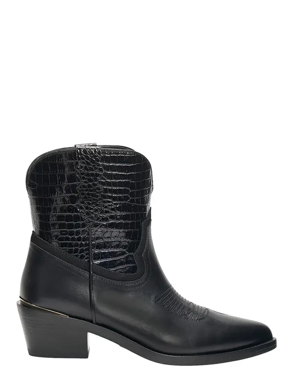 Partlow Jena Croco Western Ankle Booties - Nero