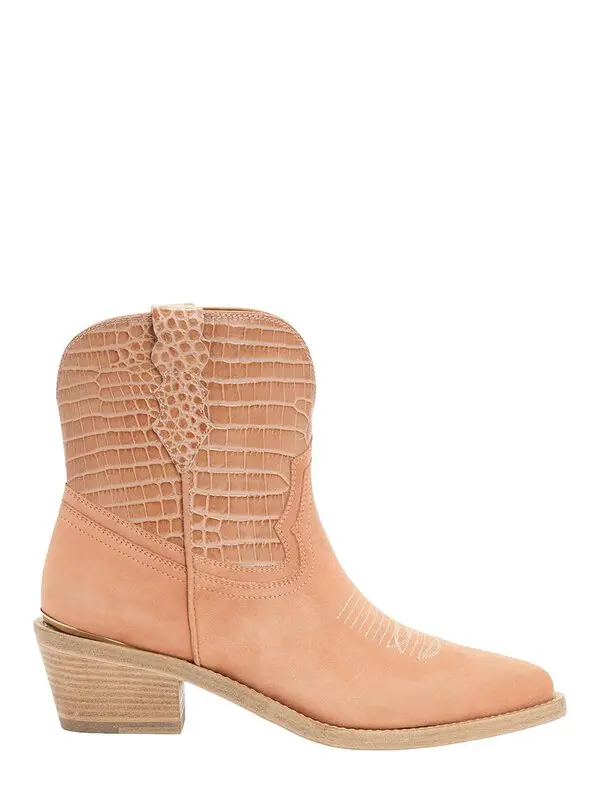 Partlow Jena Croco Western Ankle Booties - Rosa