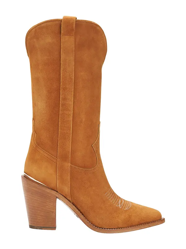 Partlow Leigh Anne Suede Western Boots - Cuoio