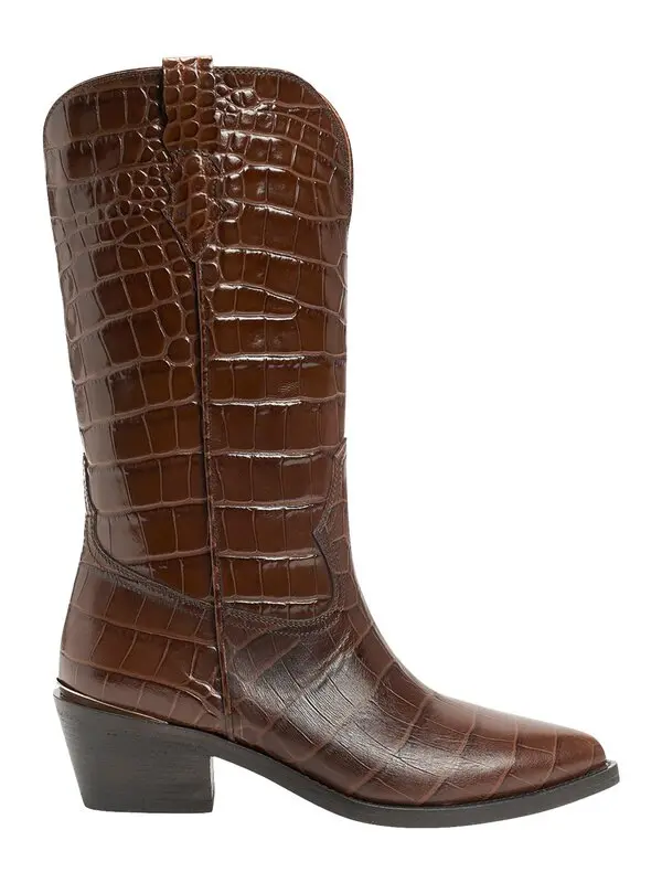 Partlow Meghan Croco Western Boots - Cioccolato