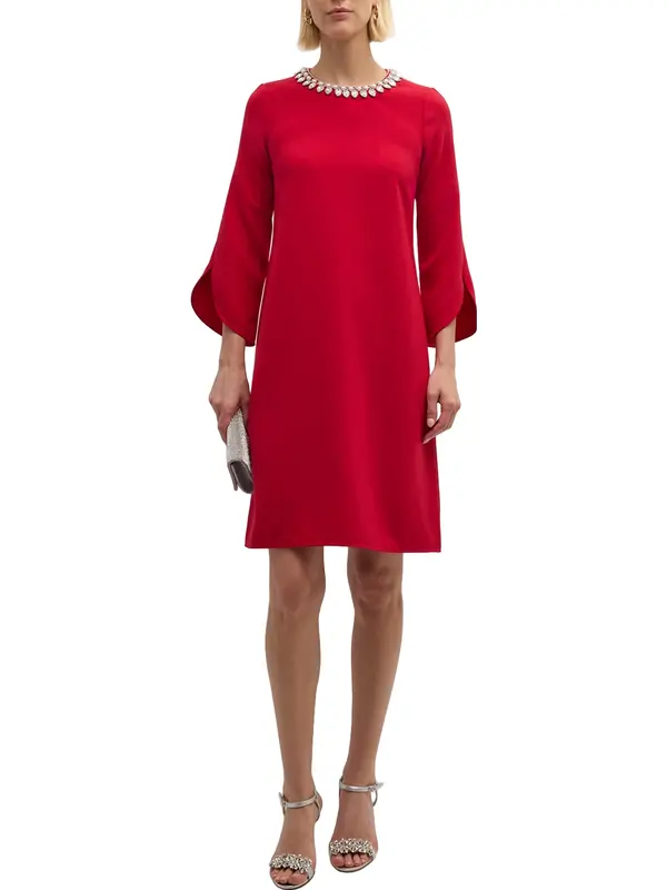 Rickie Freeman For Teri Jon Crystal-embellished Crepe Midi Dress - Red