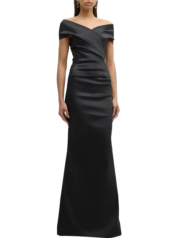 Rickie Freeman For Teri Jon Pleated Satin Column Gown - Black