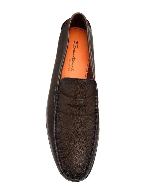 Santoni Ikangia Leather Penny Loafers - Dkbrwn