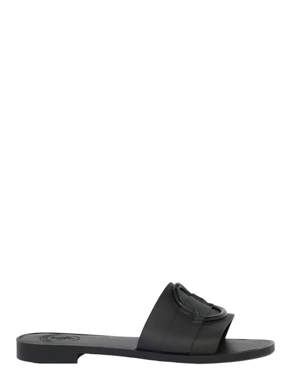 Moncler Rubber Logo Flat Slide Sandals - Black