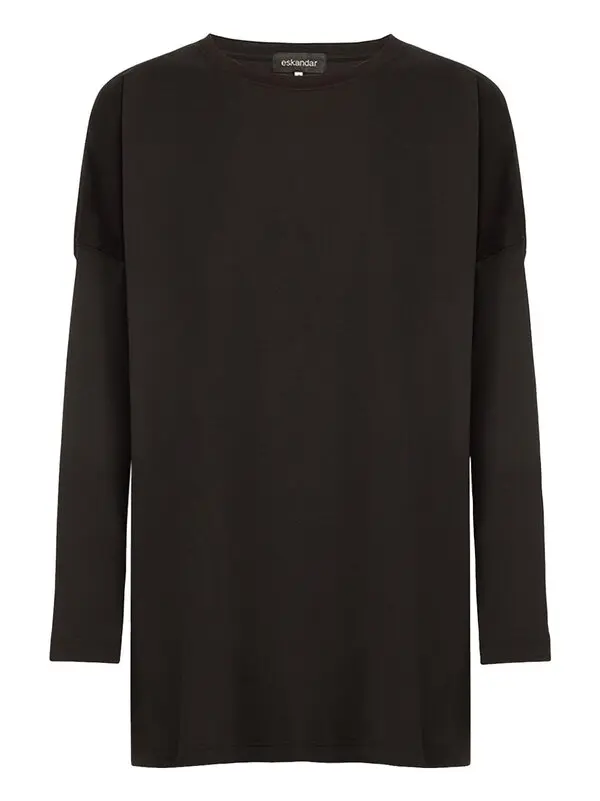 Eskandar Round Neck Long Sleeve T-shirt - Black