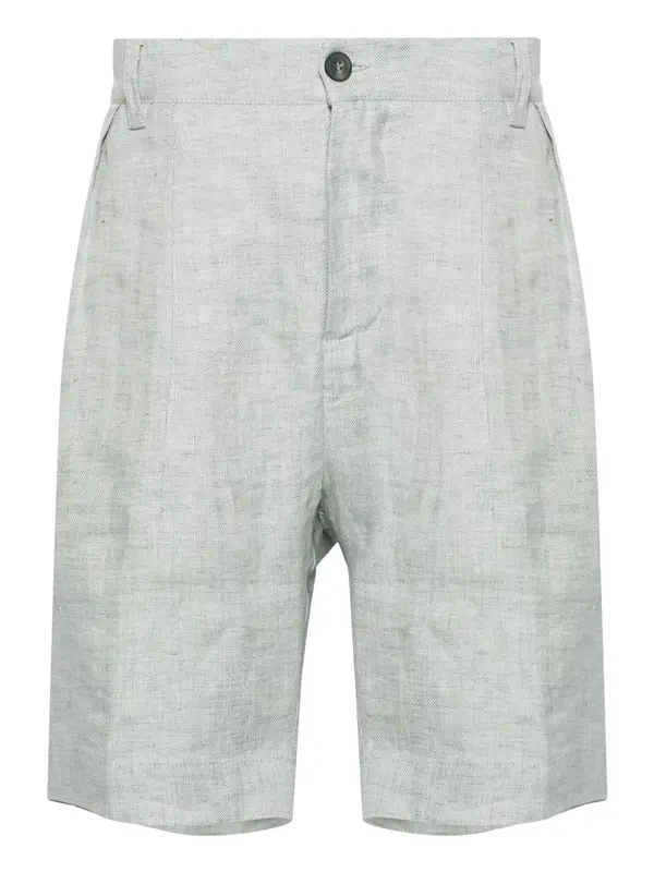 Sease Herringbone Linen Bermuda Shorts - Green