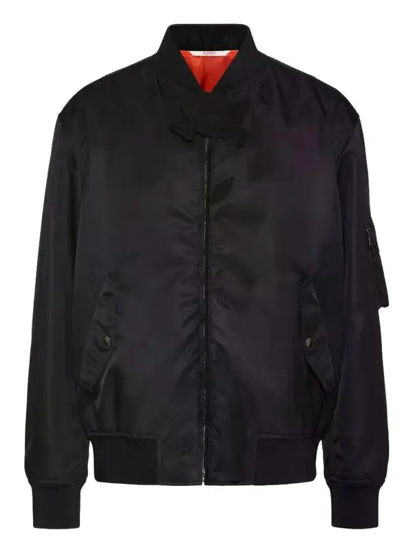Valentino Garavani Floral-embroidered Bomber Jacket - Black