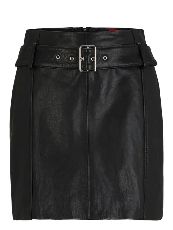 Hugo Belted Leather Miniskirt - Black