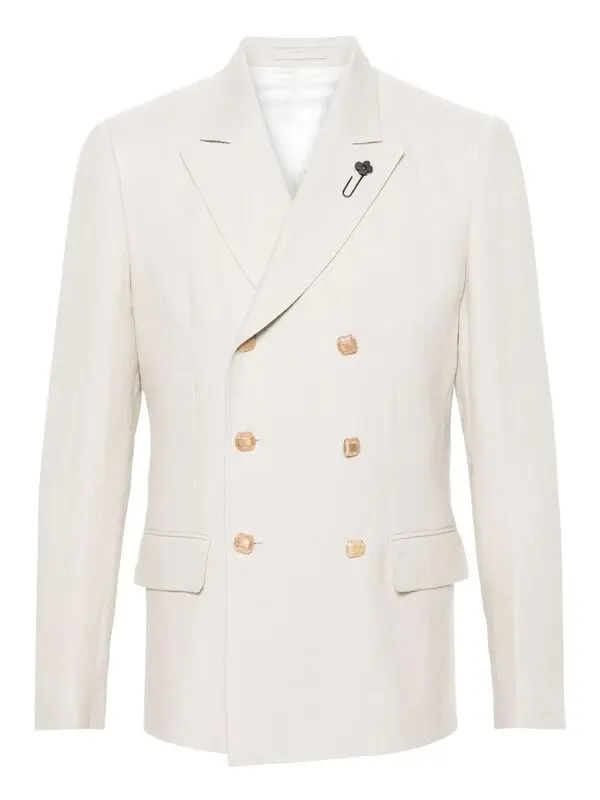 LARDINI Double-breasted Linen Blazer - Neutrals