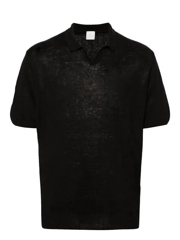120% Lino Fine-knit Linen Polo Shirt - Black