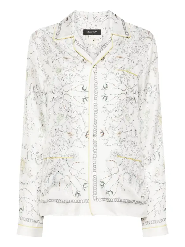 Fabiana Filippi Botanical-print Silk Shirt - White