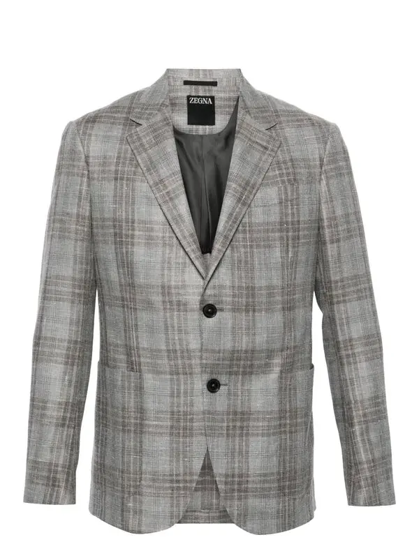 Zegna Checked Single-breasted Blazer - Grey