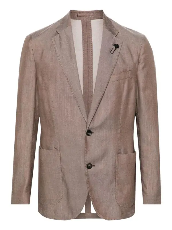 LARDINI Brooch-detail Single-breasted Blazer - Brown