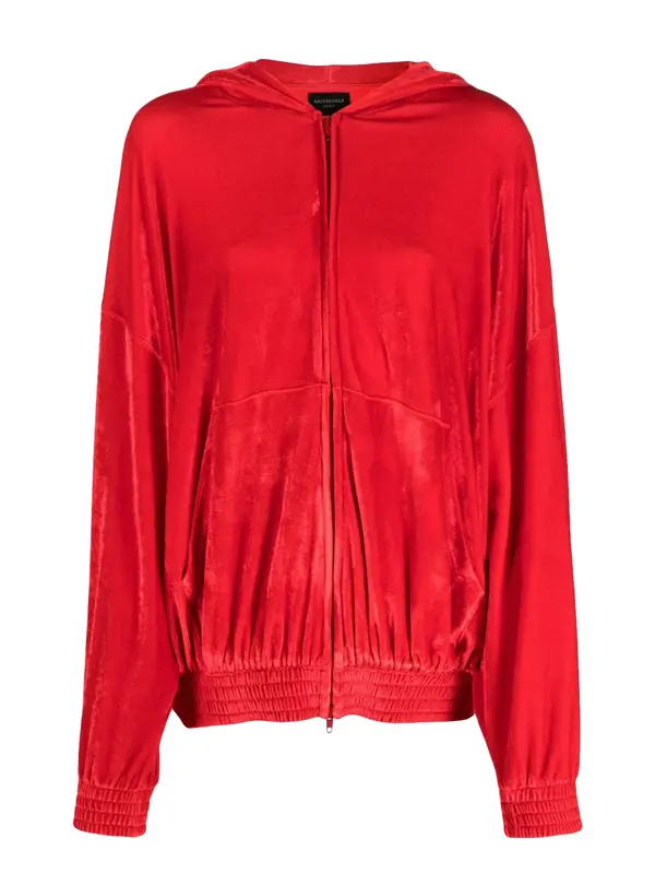 Balenciaga Crystal-embellished Velvet Hoodie - Red