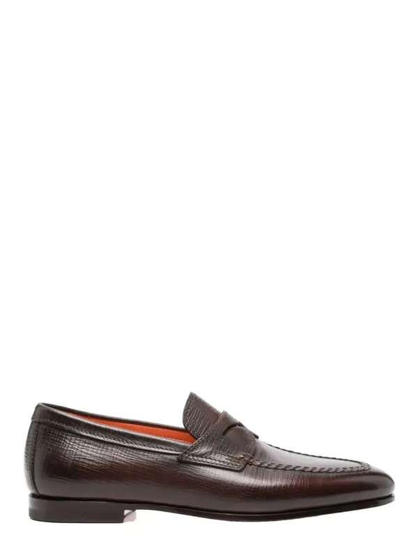 Santoni Textured Leather Loafers - Brown