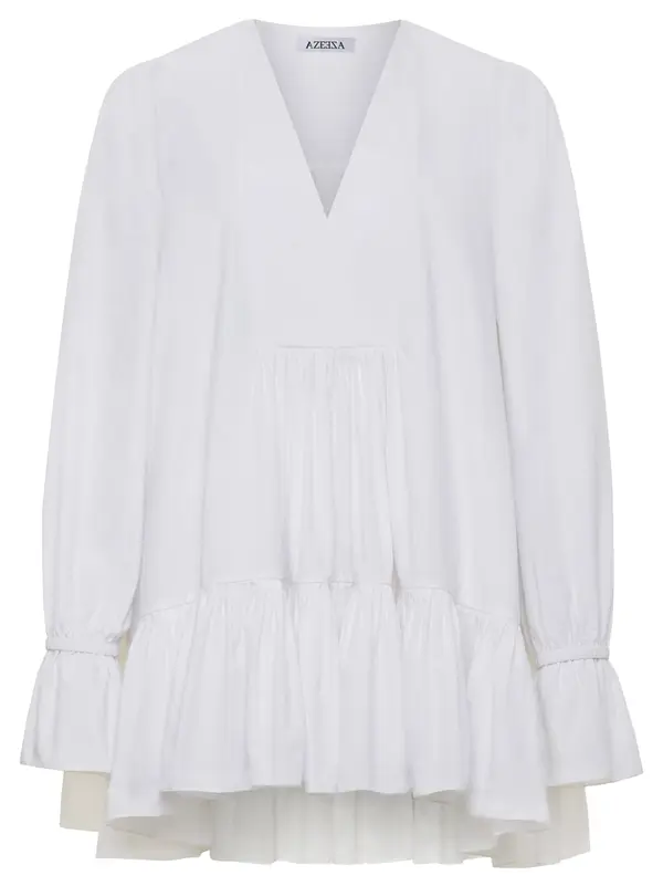 AZLEE Thistle Ruffle Poplin Minidress - White
