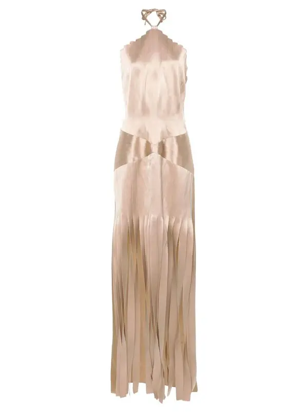 Alberta Ferretti Pleated Halterneck Gown - Neutrals