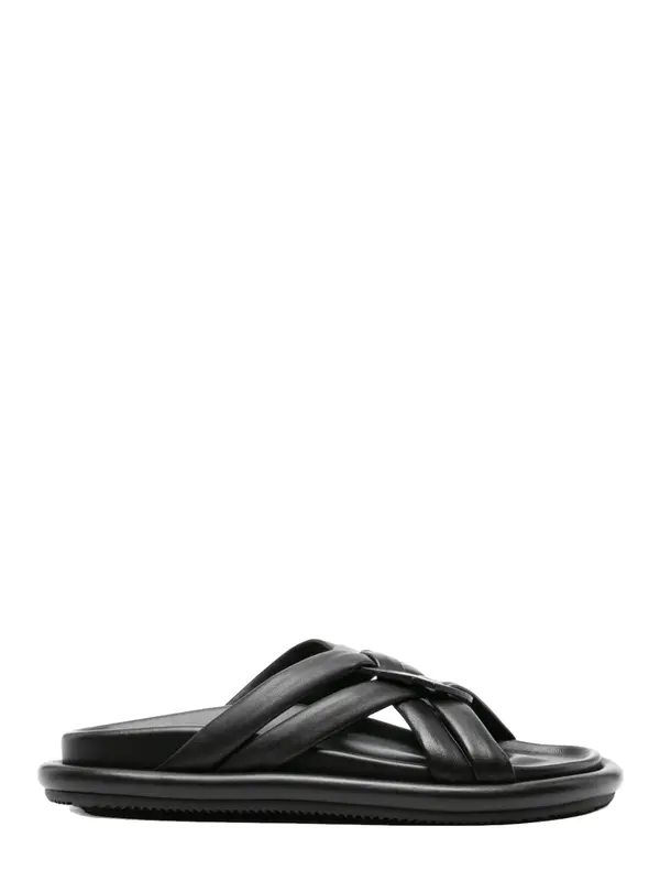 Moncler Bell Crossover-strap Leather Slides - Black