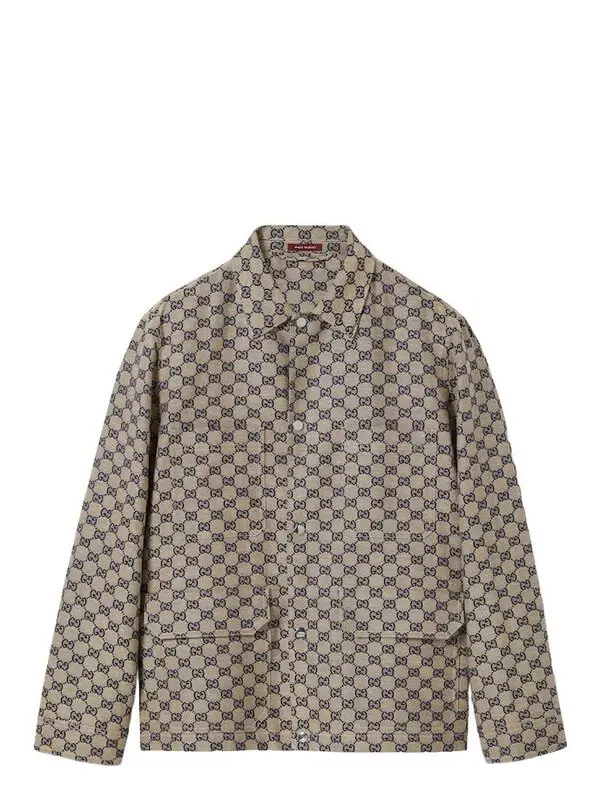 Gucci Gg Linen Blend Canvas Jacket - Beige