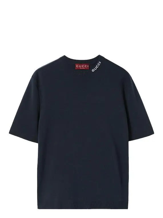 Gucci Silk Cotton T-shirt With Intarsia - Blue