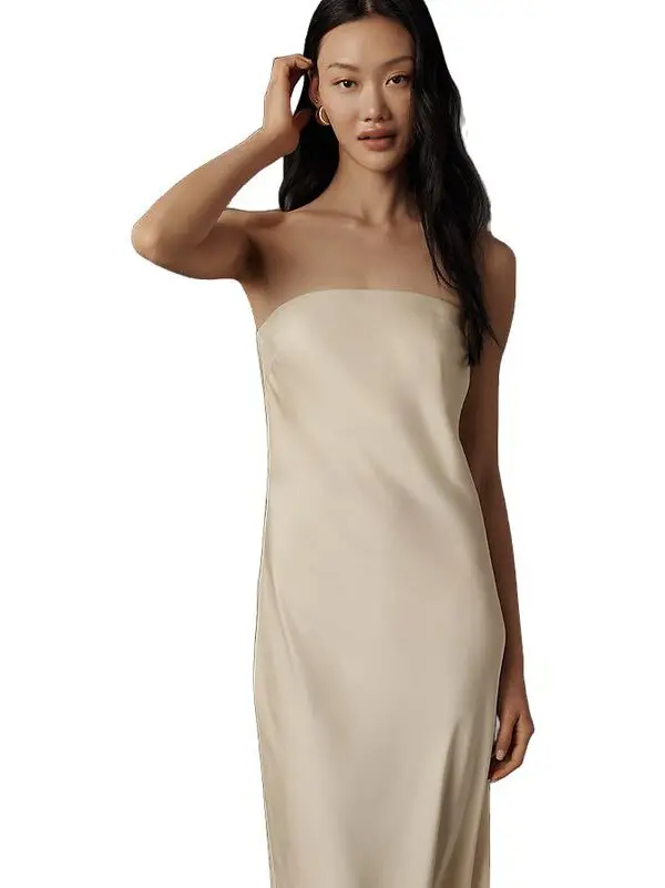 Anthropologie Fleur Strapless Satin Maxi Slip Dress - Panna
