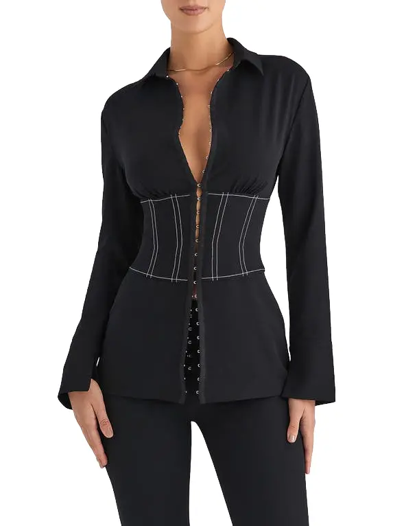 MISTRESS ROCKS Long Sleeve Corset Shirt - Black
