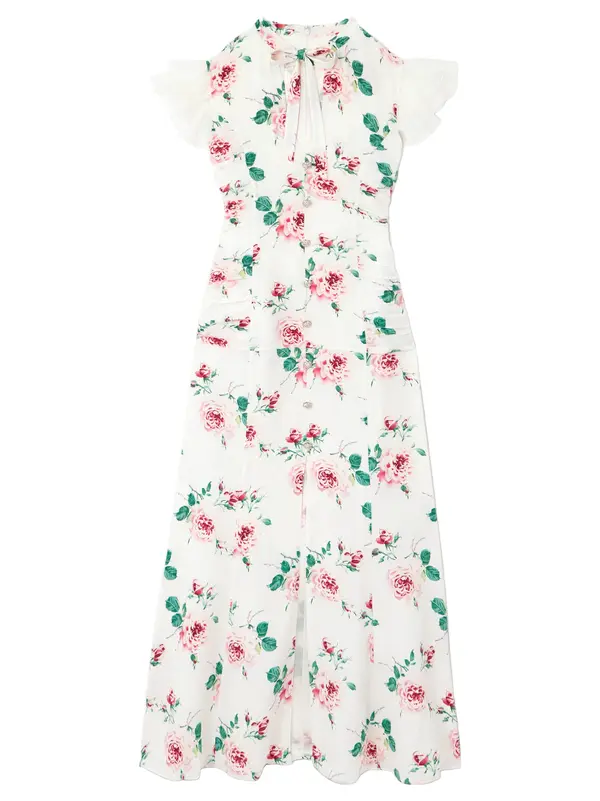 Alessandra Rich Bow-detailed Floral-print Silk Midi Dress - White