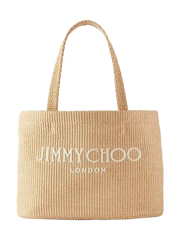 JIMMY CHOO Avenue Logo-embroidered Raffia Tote - Neutrals
