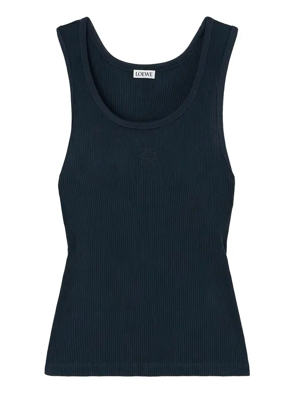 Loewe Embroidered Ribbed Tank - Blue