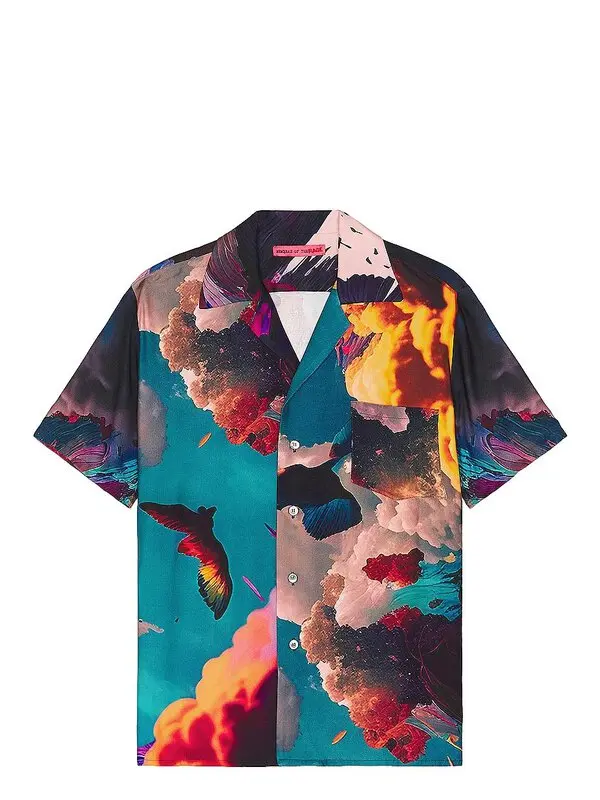 MEMBERS OF THE RAGE Hawaiian Short Sleeve Shirt In Multi - Clouds Print