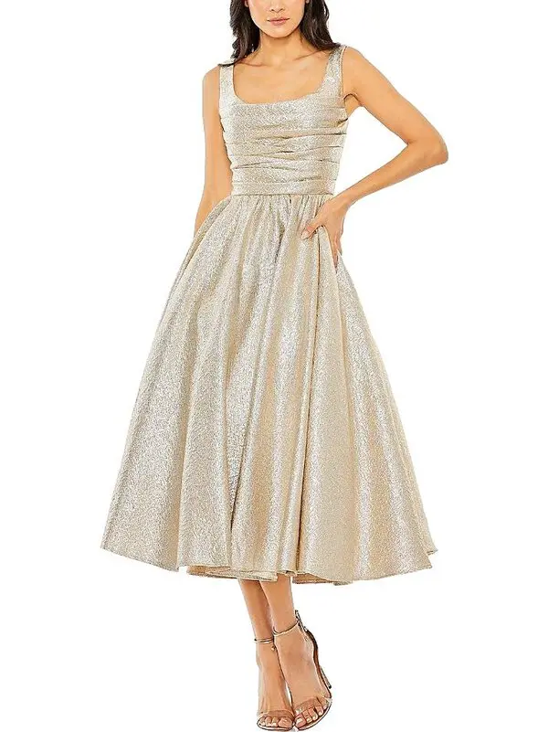 Mac Duggal Square Neck A-line Dress - Oyster