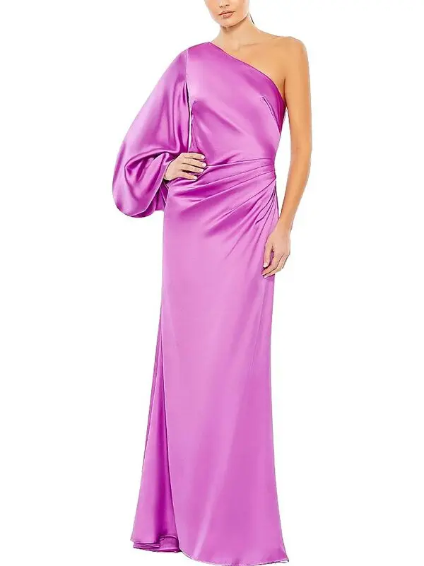 Mac Duggal Ieena Satin Gown With Puff Sleeve - Orchid