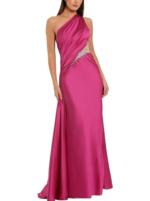 Mac Duggal One Shoulder Charmeuse Gown - Magenta