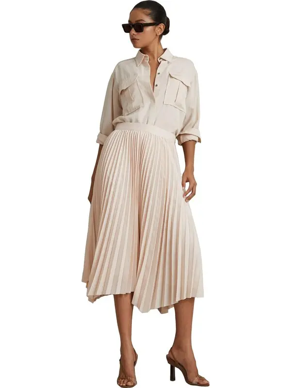 REISS Azalea Pleated Midi Skirt - Blush