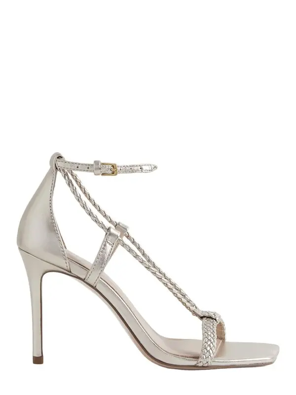 Paige Leather Plaited Strappy Heeled Sandals - Gold