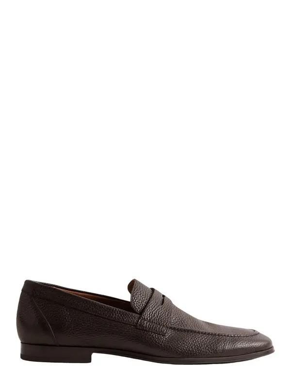 REISS Bray Grained Leather Loafers - Dark Brown
