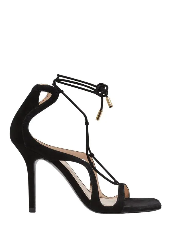 REISS Kate Suede Strappy High Heel Sandals - Black