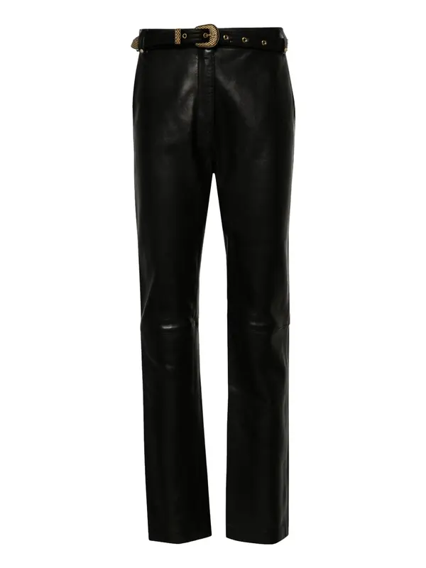 Balmain Belted High-rise Leather Trousers - Black