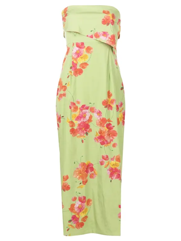 Isolda Poppy Dream Floral-print Strapless Dress - Green